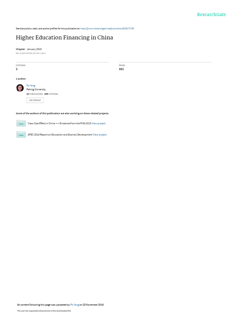 Yang - 2018 - Higher Education Financing in China | PDF | Student ...