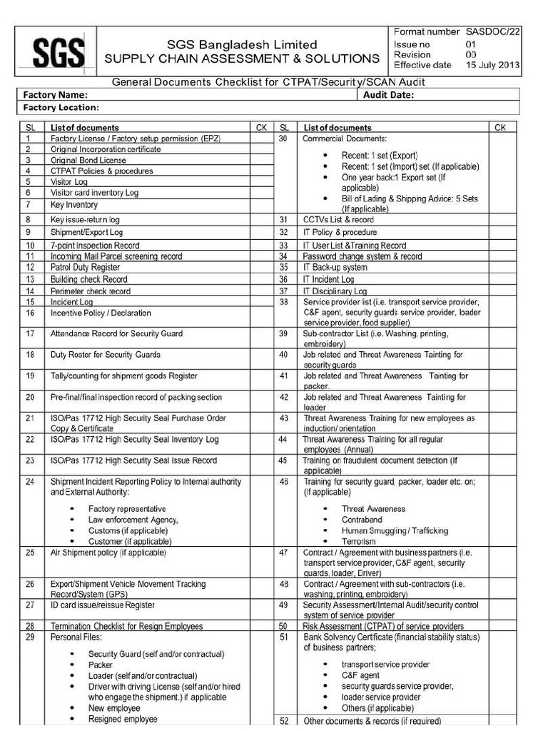 SGS Checklist SCM | PDF
