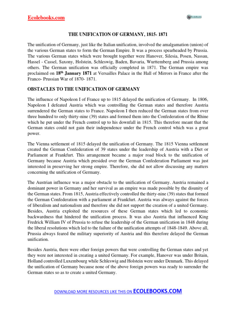 S6 EUROPEAN HISTORY (THE UNIFICATION OF GERMANY) REVISION PAST PAPERS ...