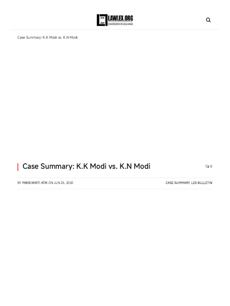 Case Summary - K.K Modi vs. K.N Modi | PDF | Arbitration | Lawsuit