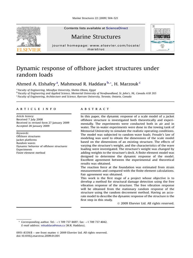 Marine Structures: Ahmed A. Elshafey, Mahmoud R. Haddara, H. Marzouk ...