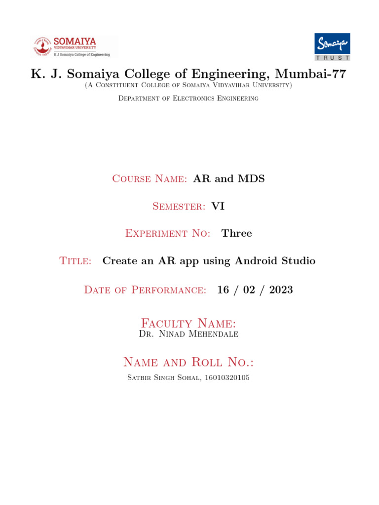 Satbir Singh Sohal Armds Expt-3 | PDF | Augmented Reality | Android (Operating System)