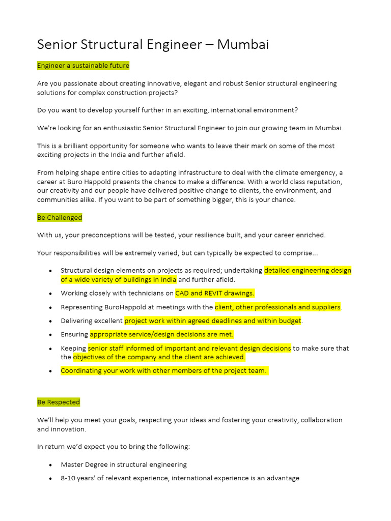 Senior Structural Engineer - Mumbai | PDF
