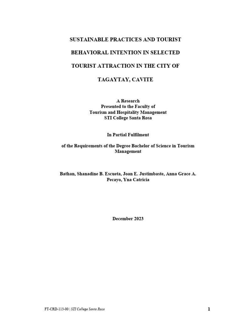 Research Final Defense Paper Template | PDF | Tourism | Sustainability