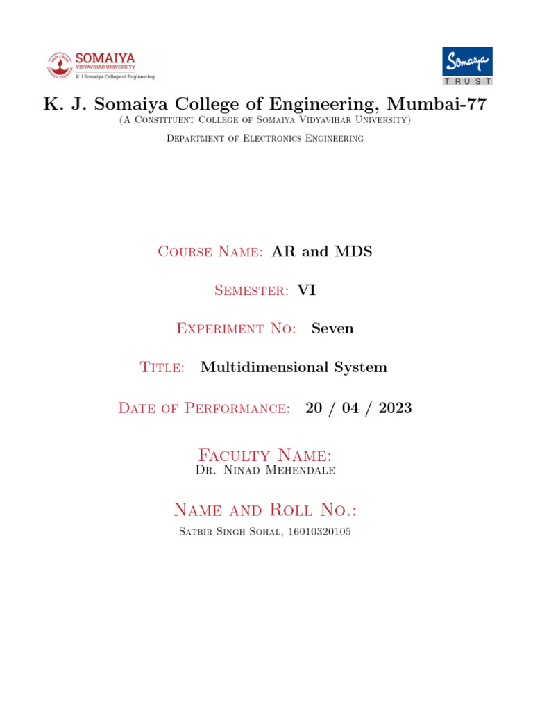 Satbir Singh Sohal Armds Expt-7 | PDF | Matlab | Digital Audio
