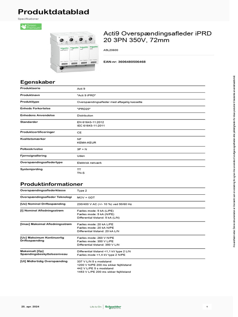 Schneider Electric IPRD A9L20600 | PDF