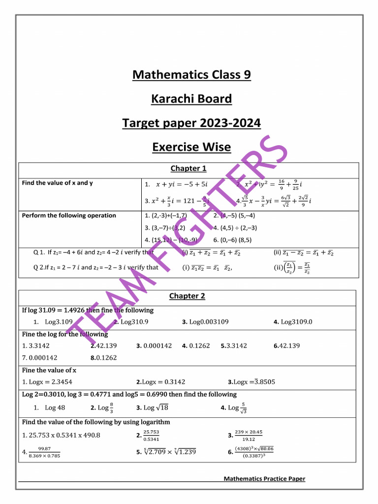 Ix-Maths - Target Paper 2024 - Team Fighters | PDF