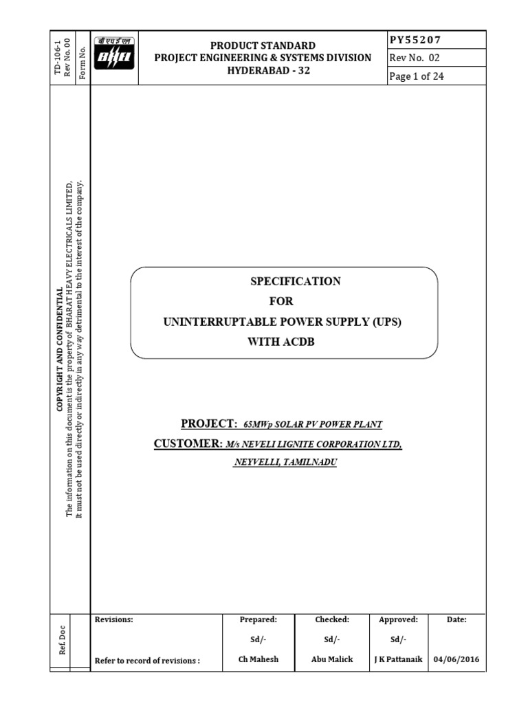 NLC Ups-Specification Py55207 Rev02-1474620021 | PDF | Power Inverter ...