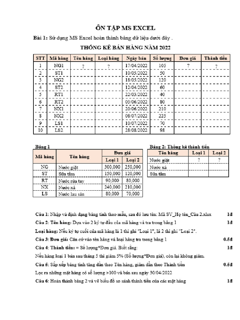 01 - On Tap Cuoi HK2 - MS Excel | PDF