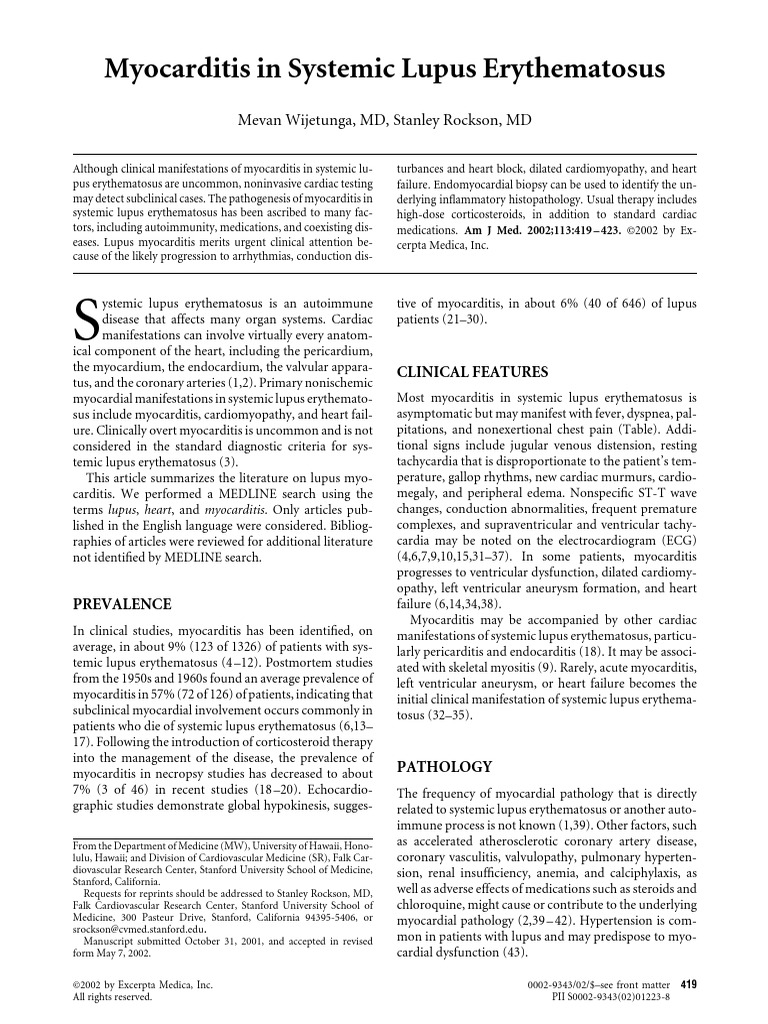 Myocarditis in Systemic Lupus Erythematosus | PDF | Cardiac Muscle | Heart