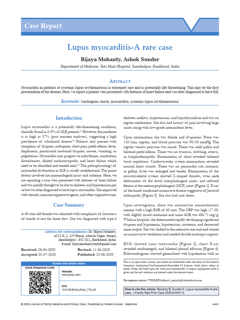 Lupus Myocarditis: A Case Study | PDF | Heart Failure | Diseases And ...