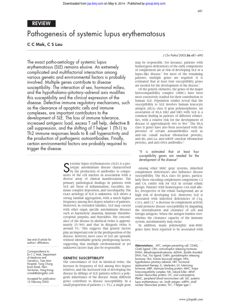 Pathogenesis of Systemic Lupus Erythematosus | PDF | Human Leukocyte Antigen | Immunology