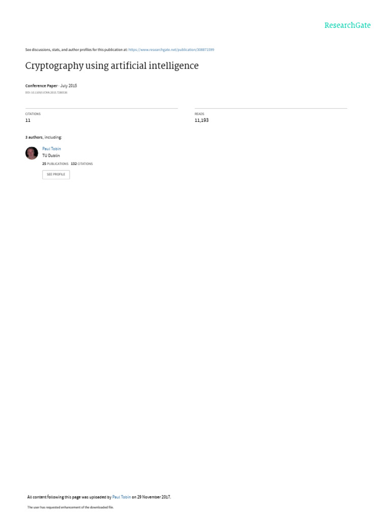 Cryptography Using Artificial Intelligen | PDF | Cryptography | Artificial Neural Network