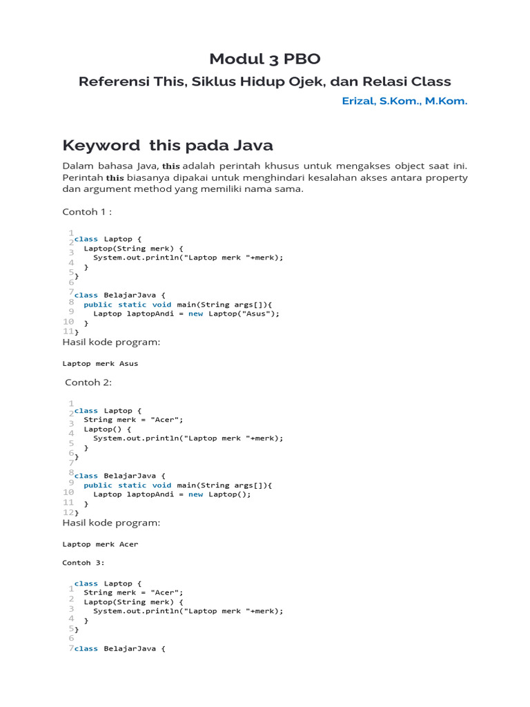 Modul-3 - Keyword This Dan Siklus Hidup Objek Pada Java - E Rizal | PDF | Metode & Bahan Ajar ...