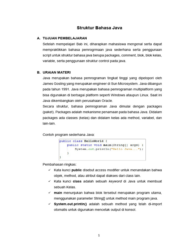 Modul-1 - Struktur Bahasa Java - E Rizal | PDF
