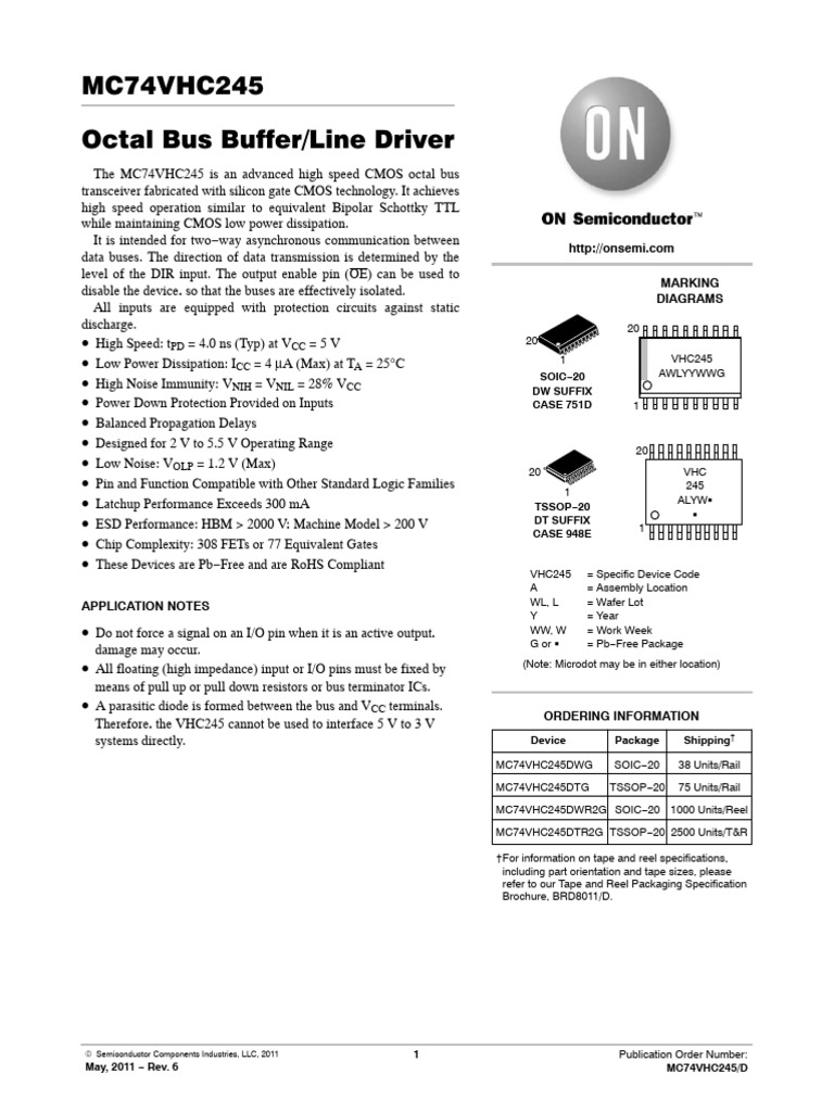 MC74VHC245 Octal Bus Buffer/Line Driver: Marking Diagrams | PDF | Cmos ...