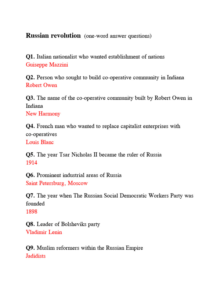 Russian revolution 9TH GRADE WORKSHEET | PDF