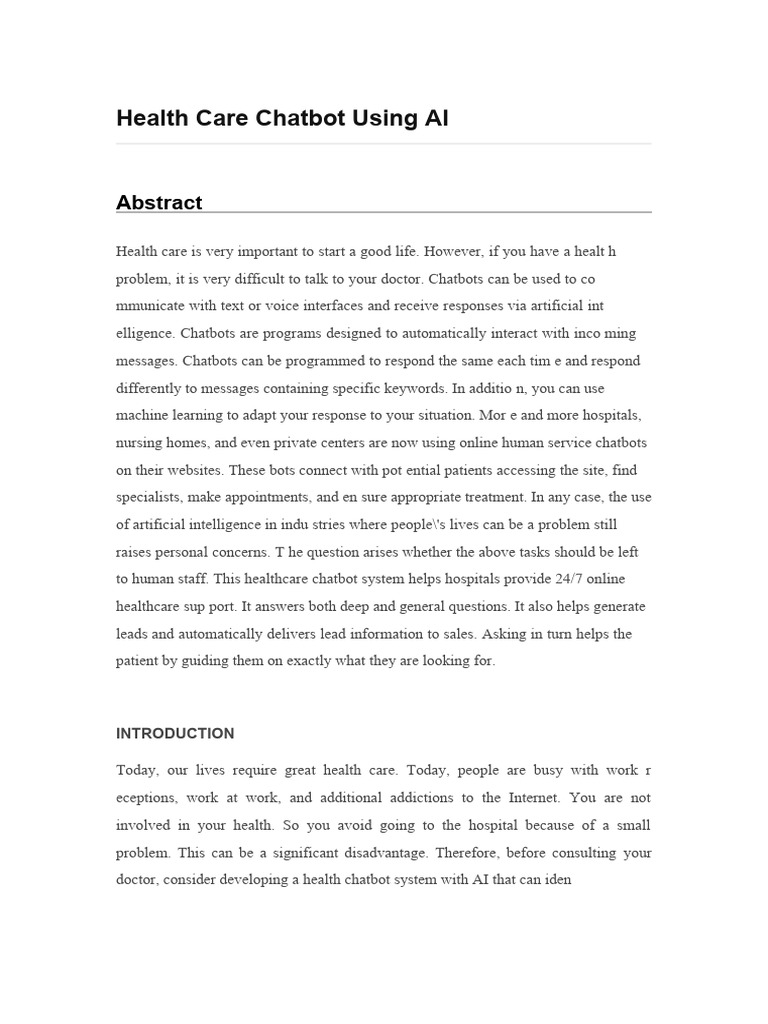 Report On Health Care Chatbot Using AI PDF | PDF | Machine Learning ...
