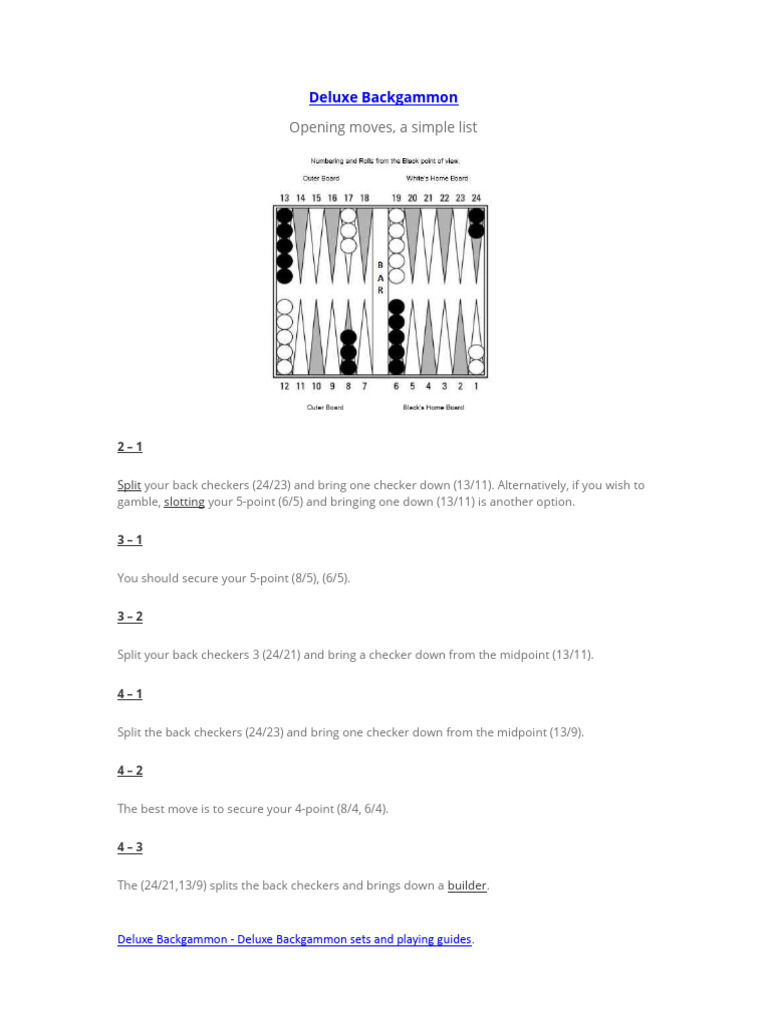 Deluxe Backgammon Opening Moves 1 | PDF