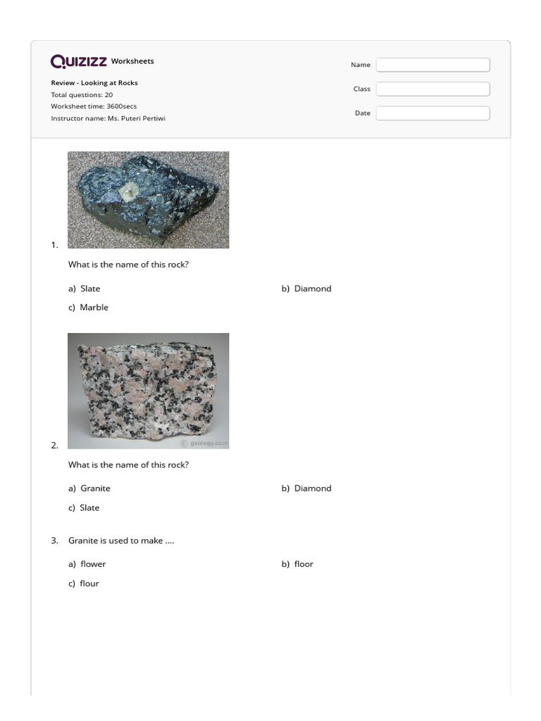 Review - Looking at Rocks - Quizizz | PDF | Rock (Geology) | Slate