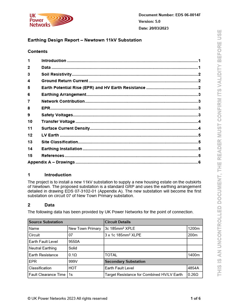 Secondary Substation Earthing Design Example Pdf Electrical Substation Electrical Engineering
