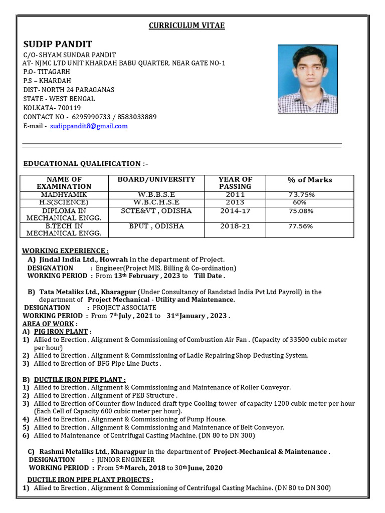 CV of Sudip Pandit Till Date | PDF