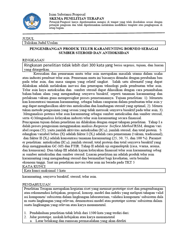 Isian Substansi Proposal Skema Terapan Ok | PDF