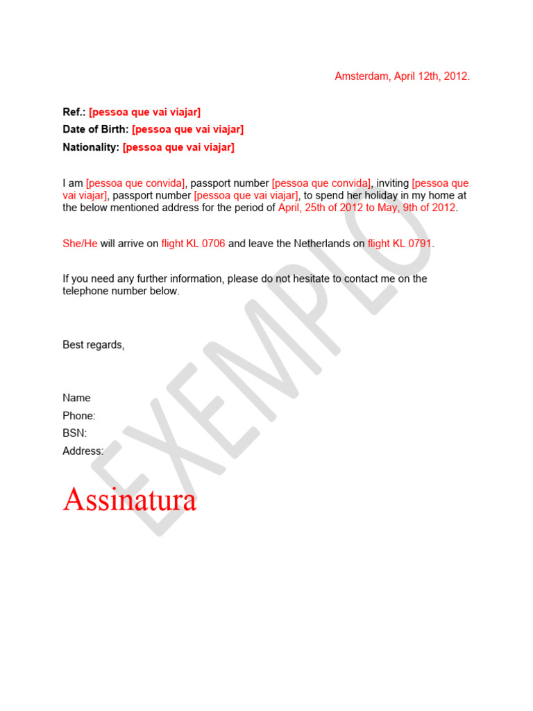 Carta Convite Holanda MODEL | PDF