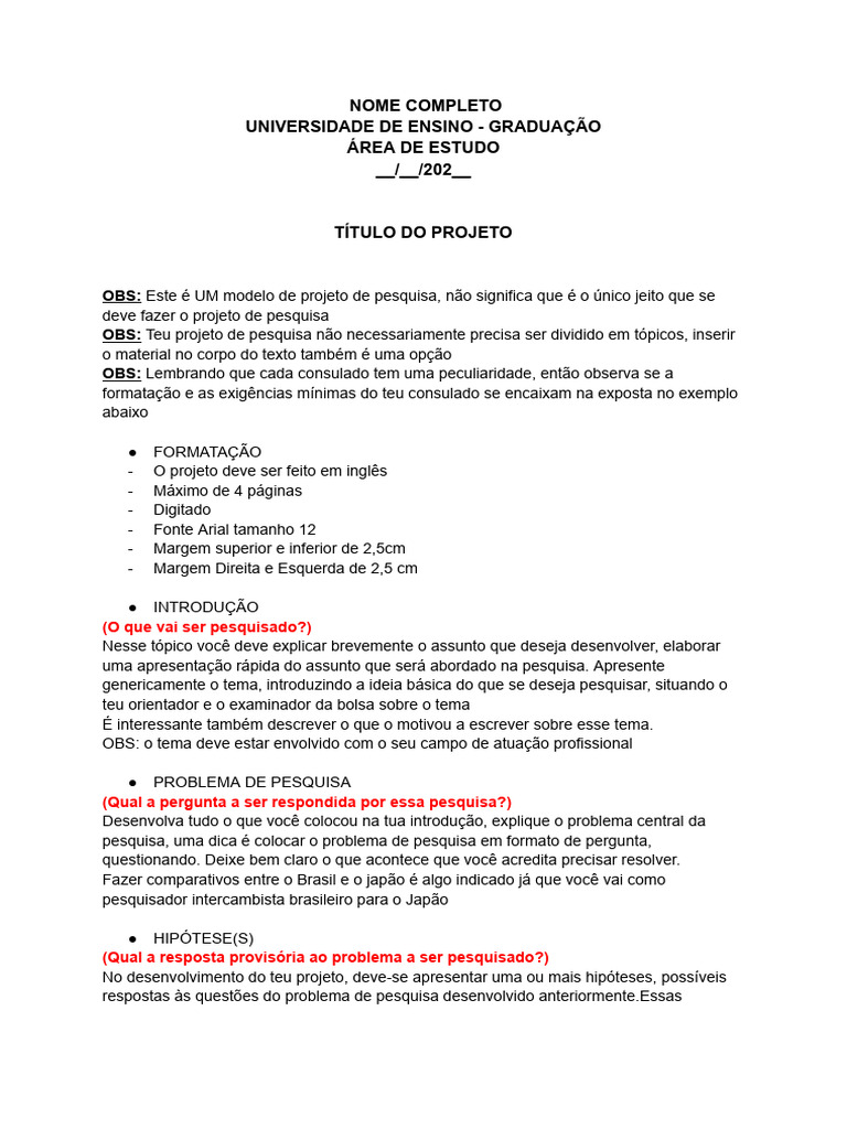 Template De Projeto De Pesquisa Documentos Google Pdf Science