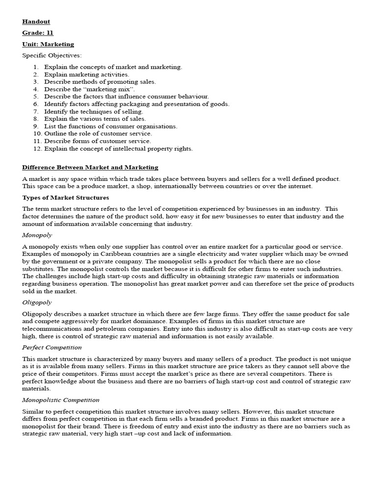 Marketing Handout | PDF | Marketing | Monopoly