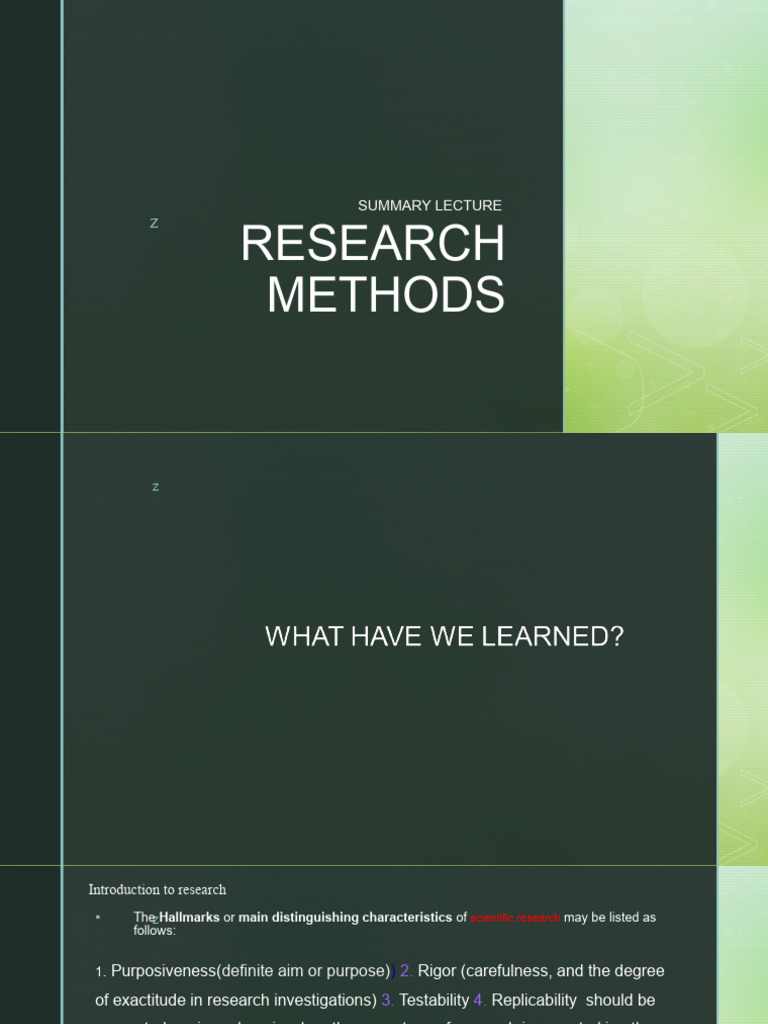 Research Methods Summary Lecture | PDF | Statistics | Sampling (Statistics)