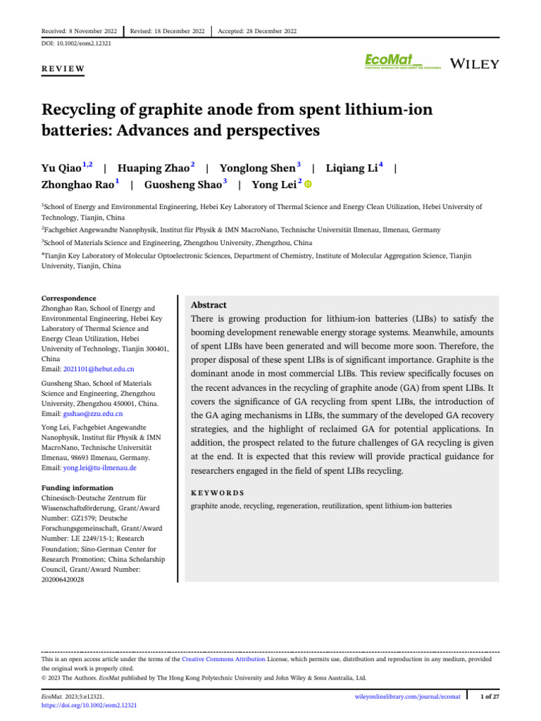 Recycling of Graphite Anode FR | PDF | Lithium Ion Battery | Graphite