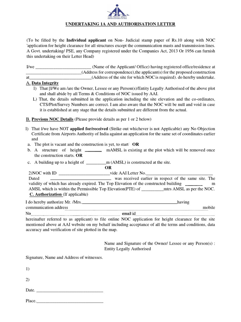 NOCAS UNDERTAKING 1A AND AUTHORISATION LETTER | PDF