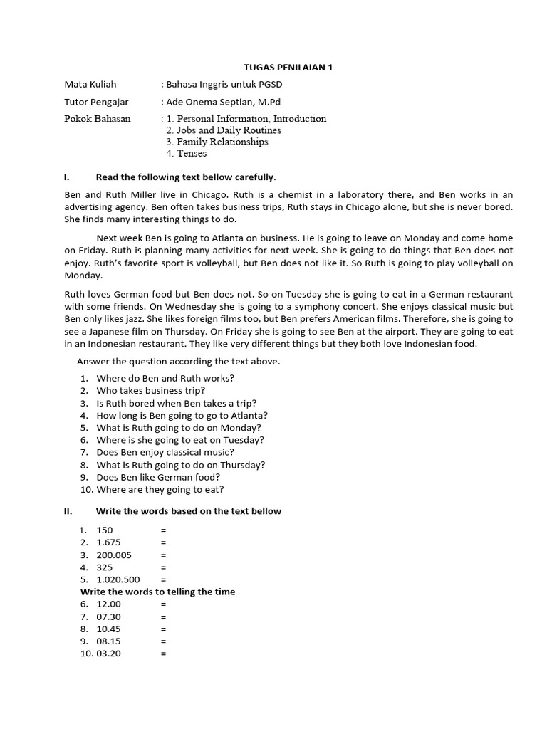 Tugas Penilaian 1, MK B - Ing PGSD | PDF