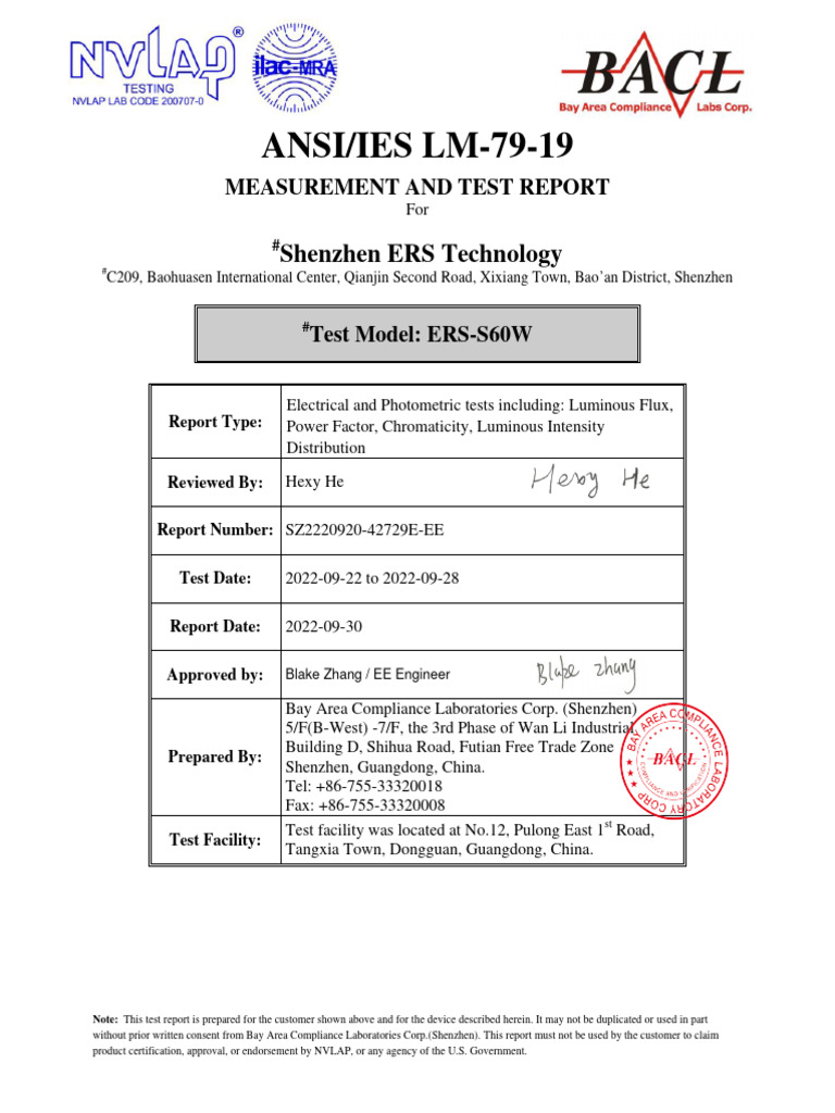 Ers-S60w LM-79 | PDF | Calibration | Power Supply