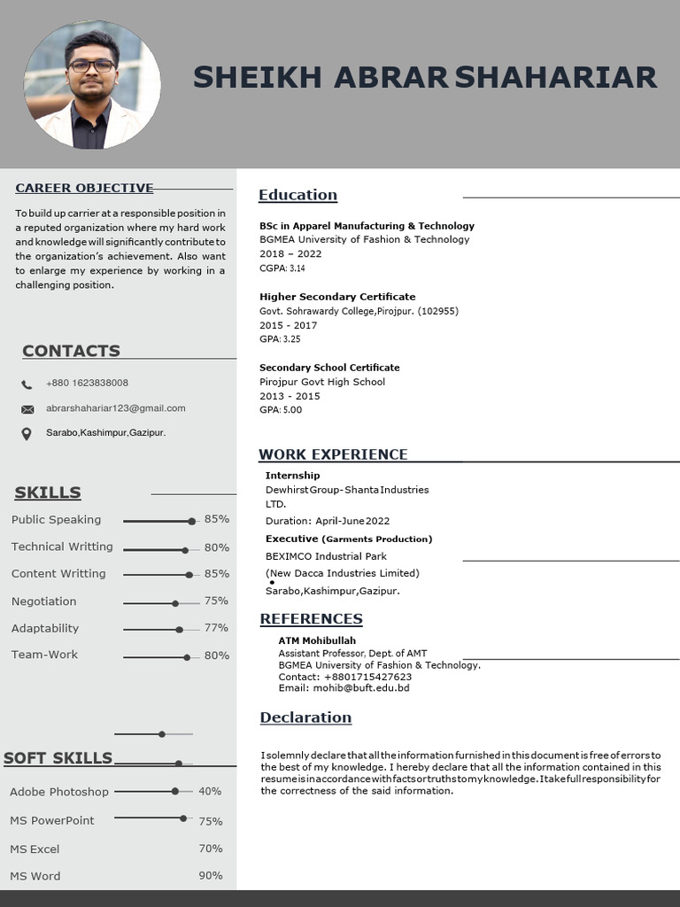 CV Sheikh Abrar Shahariar | PDF | Cognition