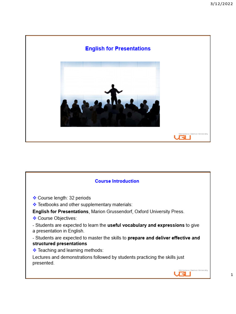 English For Presentations: Course Introduction | PDF | English Language | Lecture
