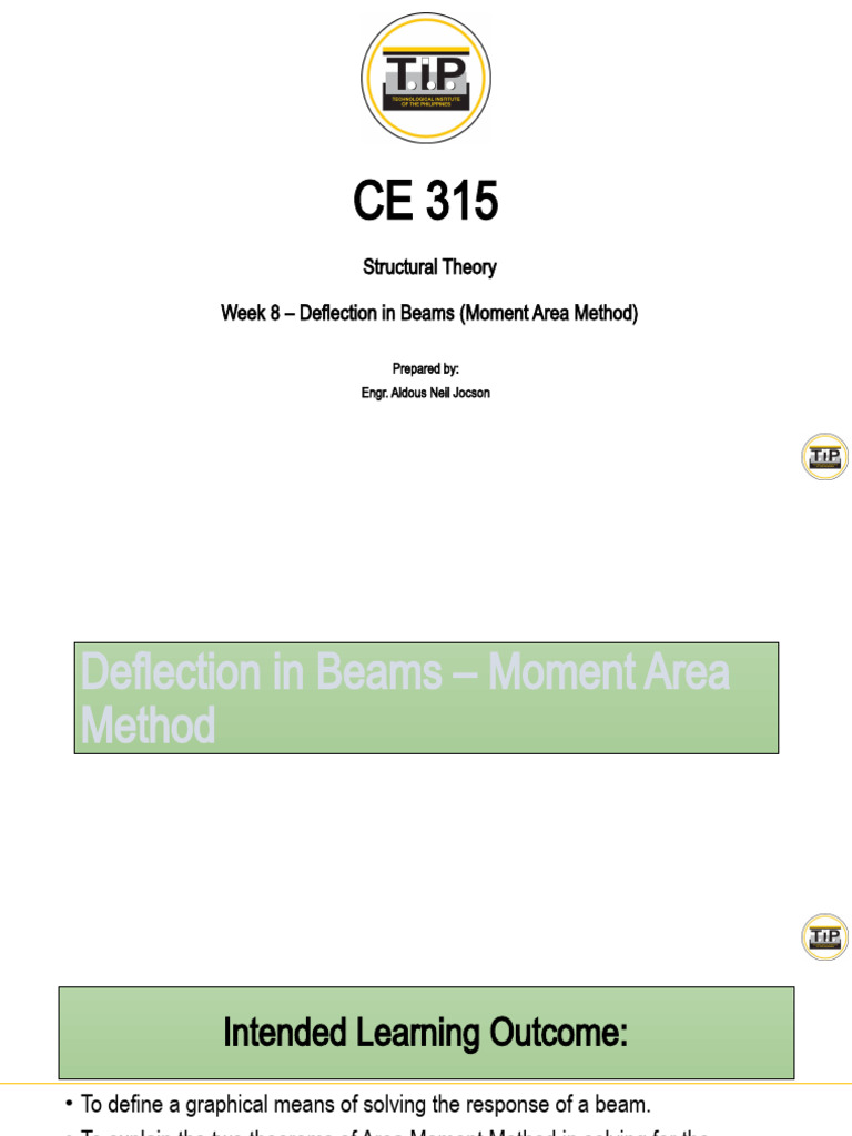 Week 8 Deflection Moment Area Method PDF Beam Structure Bending