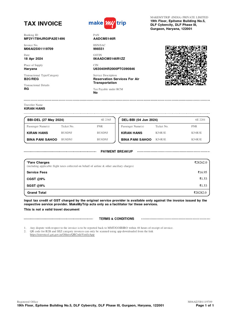 TAX INVOICE BBI DEL RETURN | PDF | Invoice | Payments