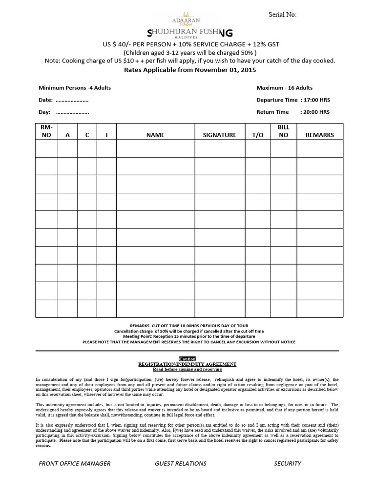 Excurstion Sign-Up Forms | PDF | Indemnity | Private Law