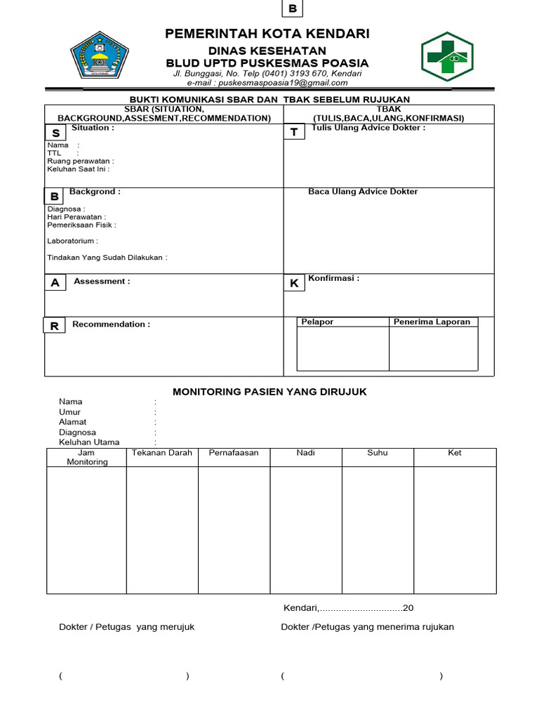 Formulir SBAR Dan TBAK 2024 | PDF
