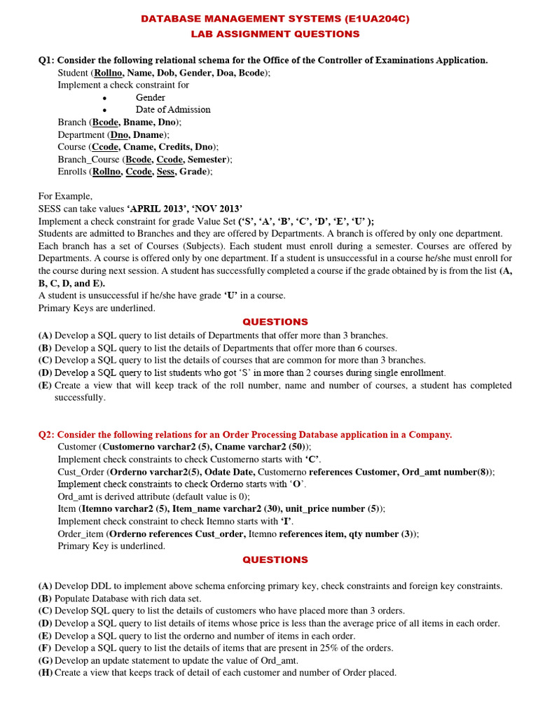 DBMS Lab Assignment (Section-16 and Section-17) | PDF | Relational Database | Relational Model