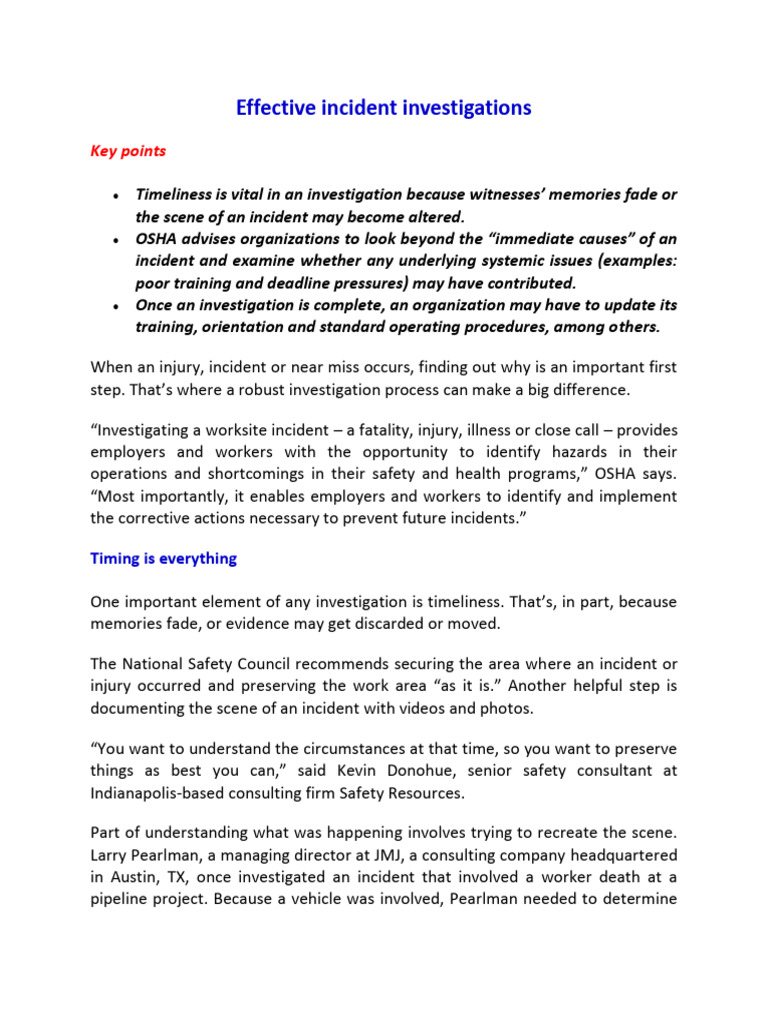 Effective incident investigations | PDF | Occupational Safety And ...