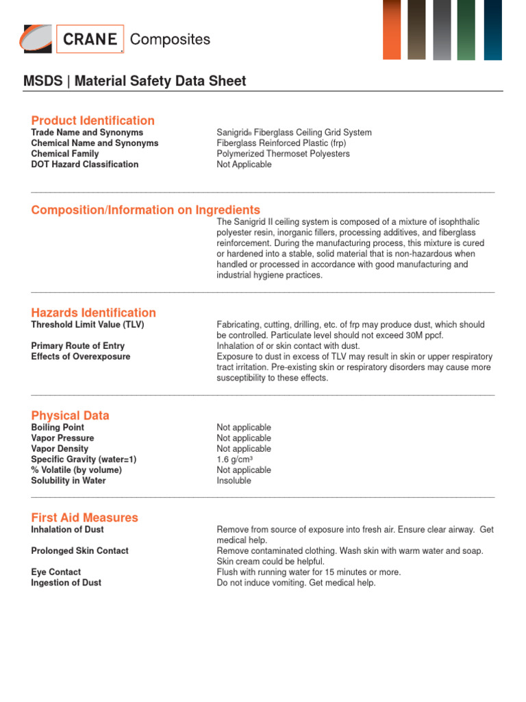 Crane Composites Fiberglass Reinforced Plastic FRP Sheet SDS 1191826 ...