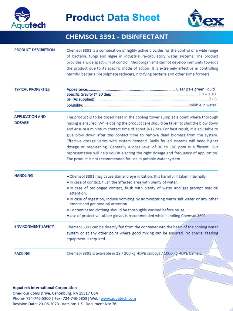 Chemsol 3391 Biocide Overview | PDF | Water