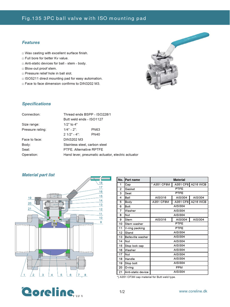 3PC Ball Valve | PDF | Washer (Hardware) | Mechanical Engineering
