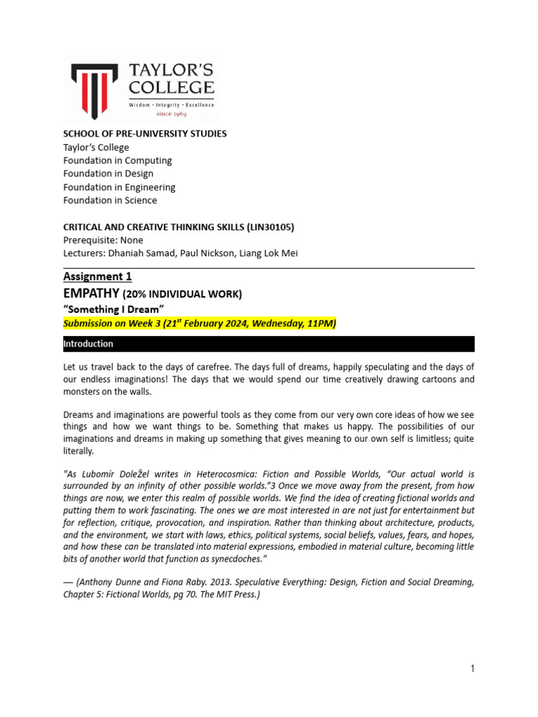 A1 - ASSIGNMENT 1 BRIEF - CCTS FEB 2024 - v2 | PDF | Design Thinking ...