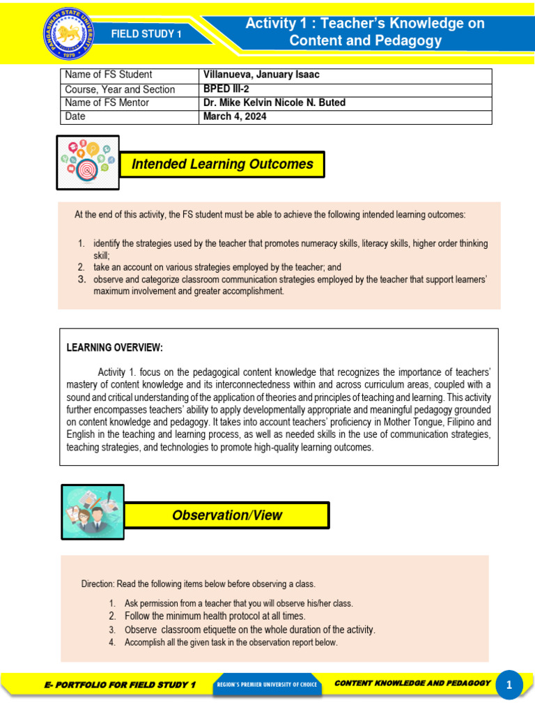 FS1-Activity-1-Villanueva, January Isaac M. | PDF | Learning | Teachers