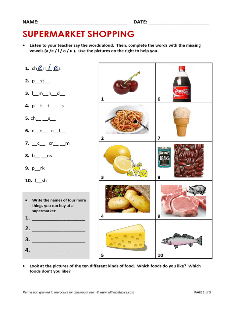 Supermarket Shopping Activities | PDF | Supermarket | Grocery Store