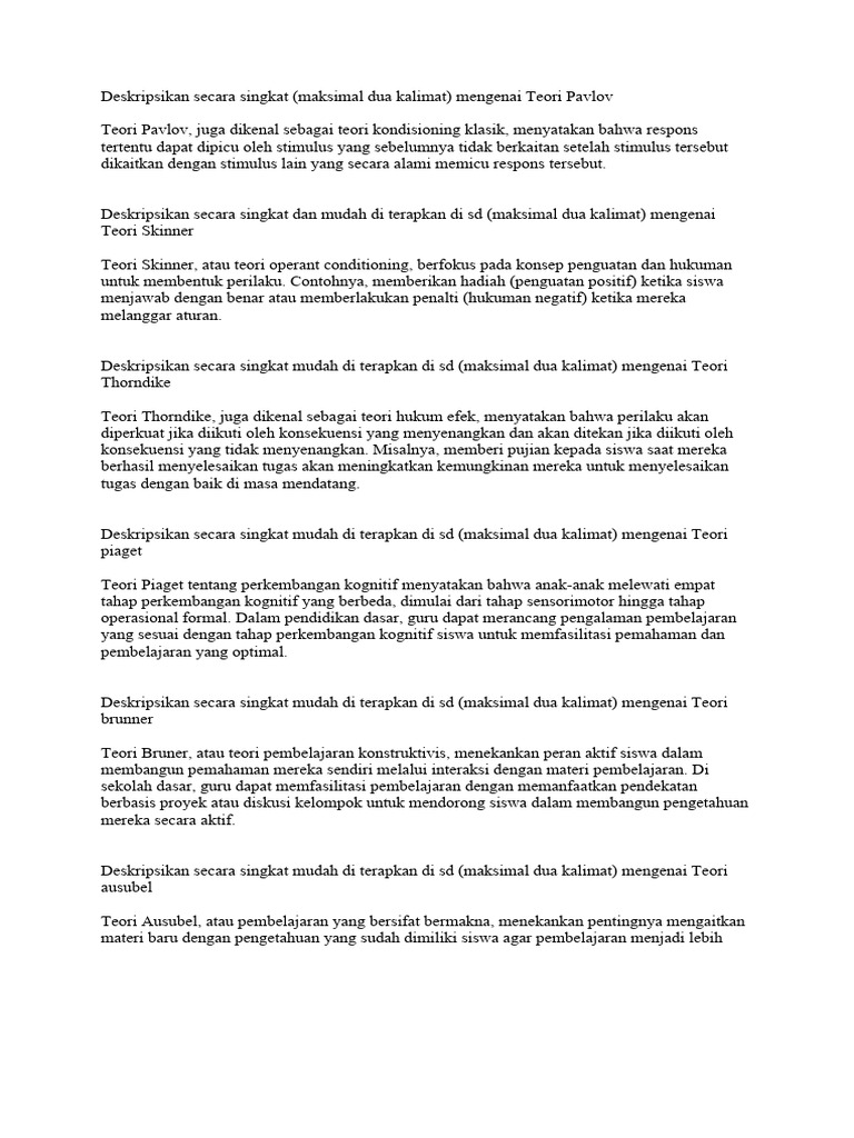 Deskripsikan Secara Singkat Teory Belajar | PDF